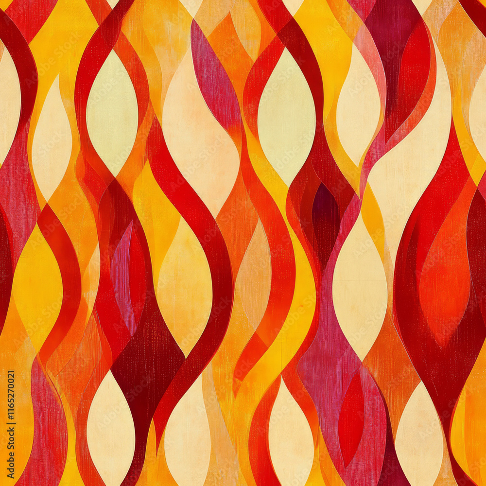 Seamless pattern exotic 1960s lounge wallpaper velvet red yellow orange ...