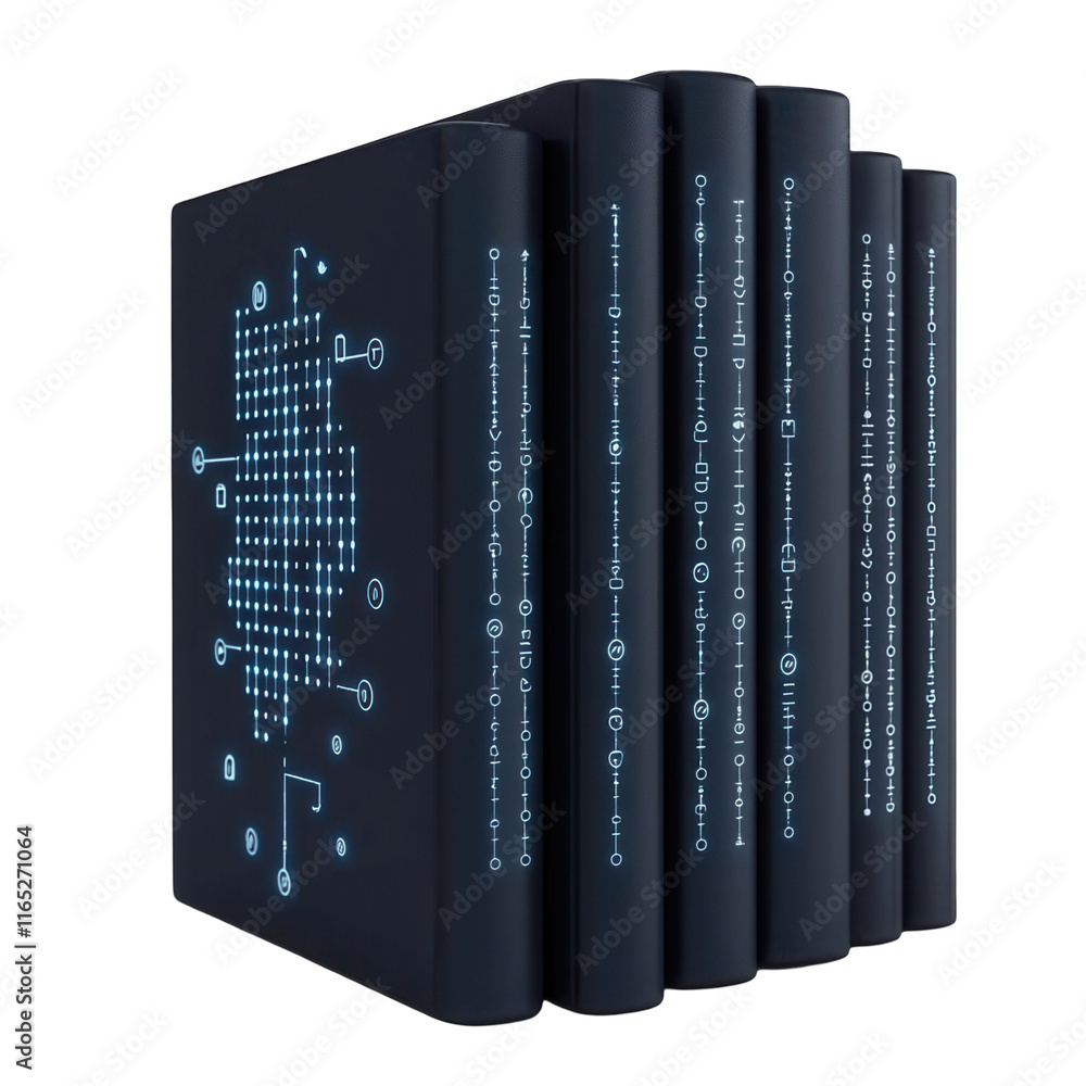 Digital books with transparent background tech-themed library ...