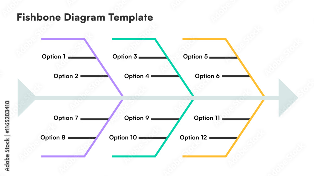Fishbone Diagram Template with Twelve Options and Minimalist Design ...