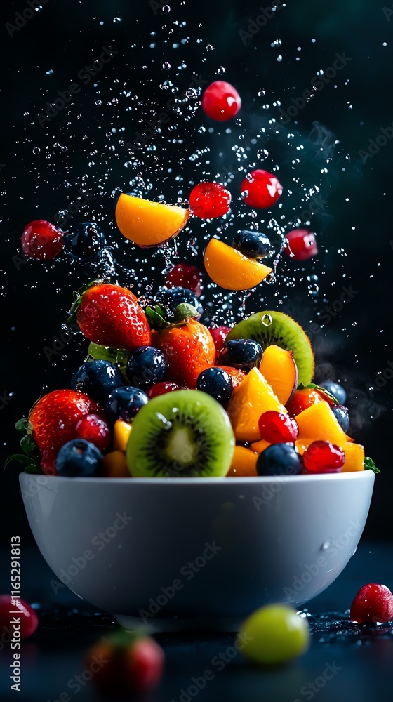 Bowl of chilled Indonesian es buah with mixed tropical fruits and syrup ...