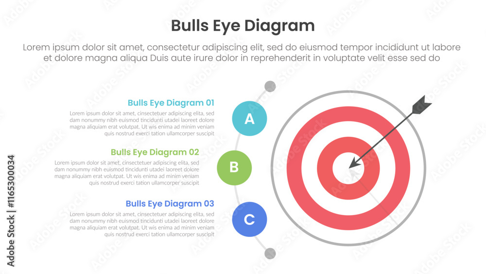 bulls eye diagram infographic template banner with big dart and half ...