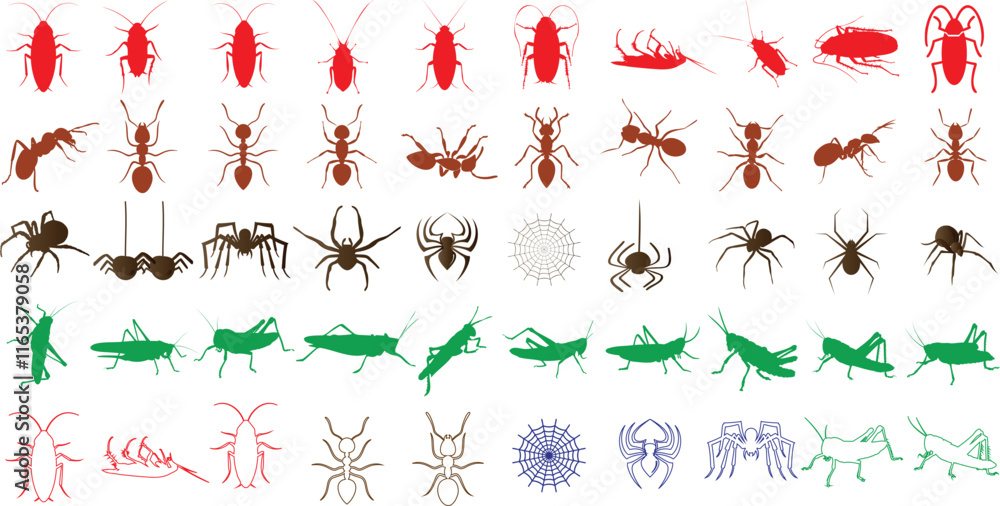 Colorful insect and spider illustrations include ants, cockroaches ...