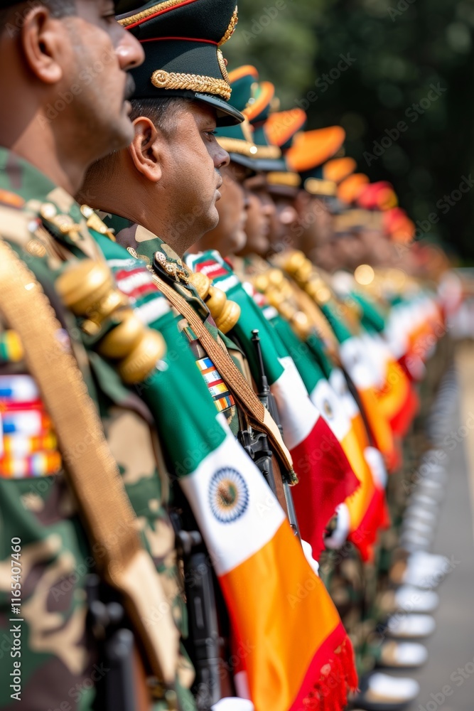 Indian Army Day.Indian soldiers in ceremonial uniforms, aligned in a ...