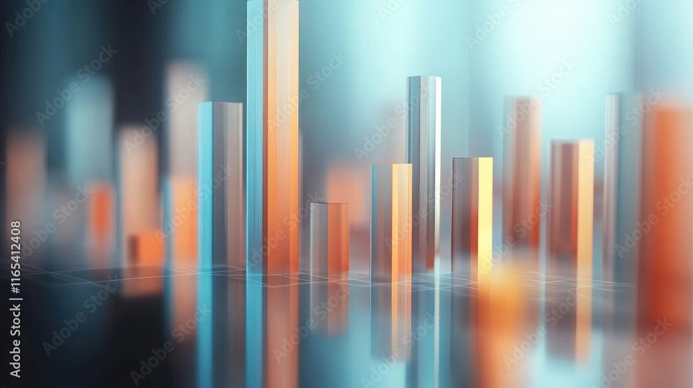 Futuristic D bar graph with tall, glossy bars in contrasting colors ...