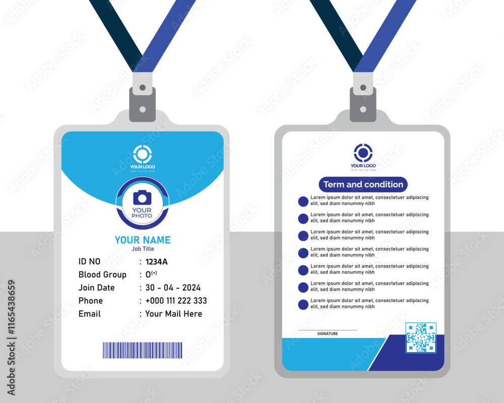 professional corporate id card template, clean blue id card design with ...