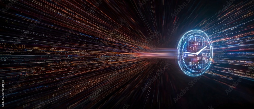 Futuristic Speed Time Data Flow Digital Clock Cyber Technology ...