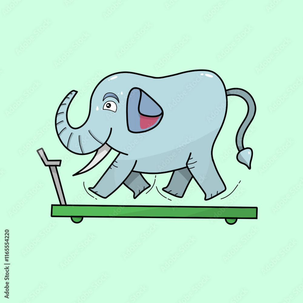 Cute elephant run in the treadmill. Vector illustration poster design ...