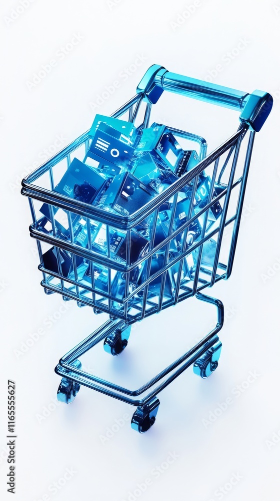 Futuristic Shopping Cart Filled with Digital Payment Cards - A Glimpse ...