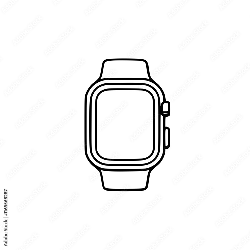 Smartwatch icon. A simple line drawing of a modern digital wristwatch ...