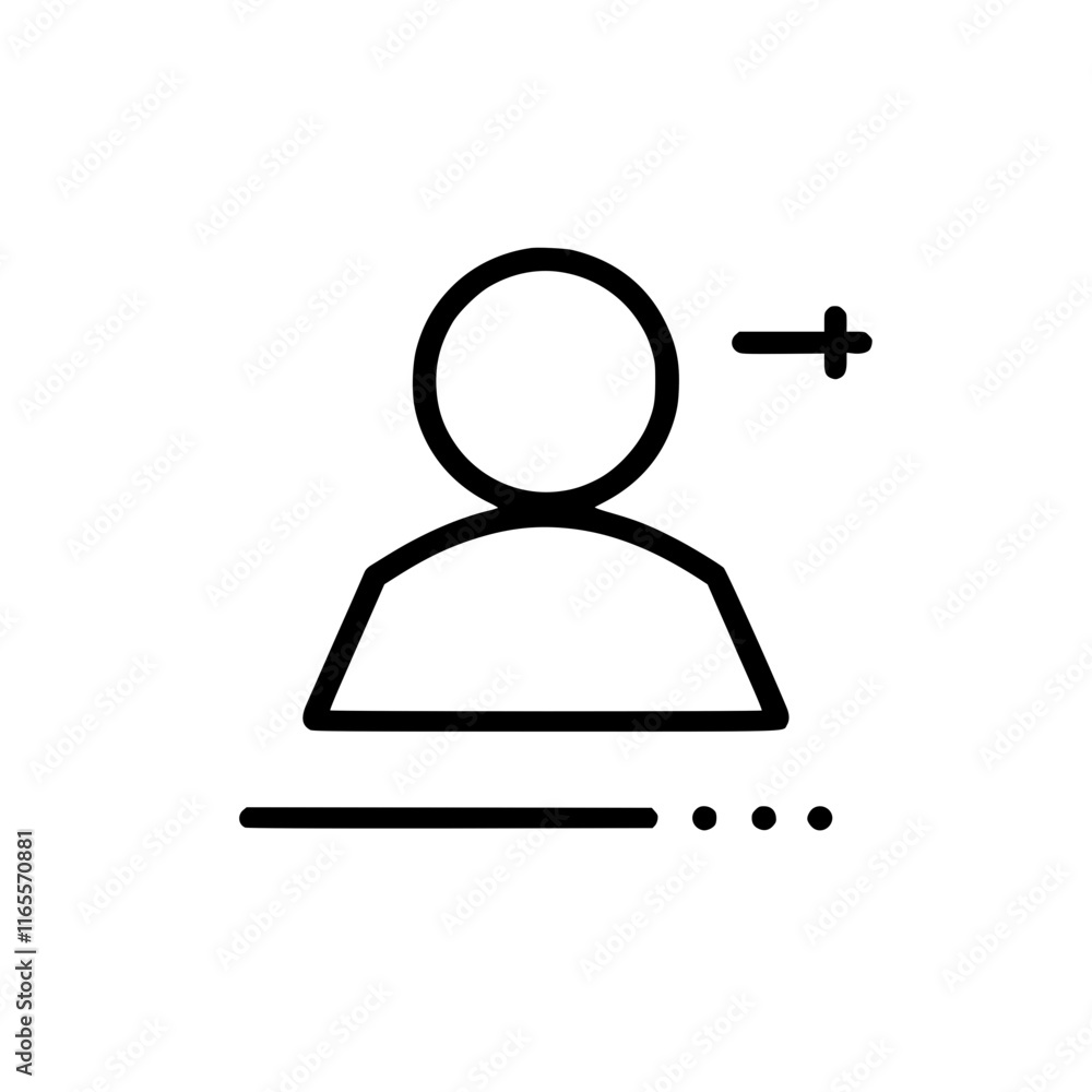 Add new user profile. Simple line art icon depicting the addition of a ...