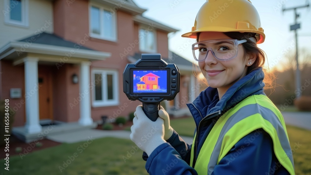 Thermal Imaging Inspection: A young female construction worker smiles ...