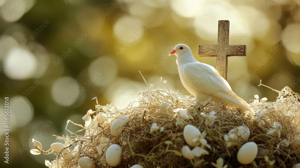 Easter icons and crucifix cross ornate symbols, doves and paschal ...