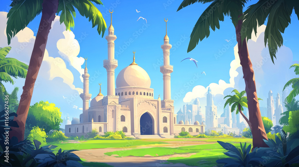 Muslim mosque building vector icon of Islam religion prayer house. Arab ...