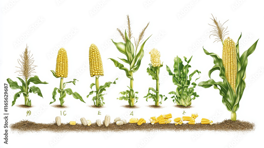 Corn maize growth stages, vector crop plant of agriculture and farm ...