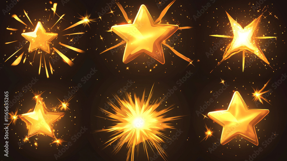 Ilustración de Stock Cartoon golden star sprite animation, vector ui ...
