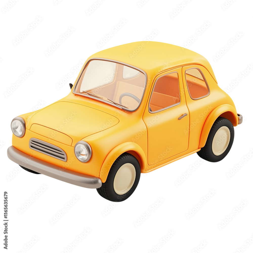 3d cartoon yellow car, Clipart Style, isolated on transparent ...
