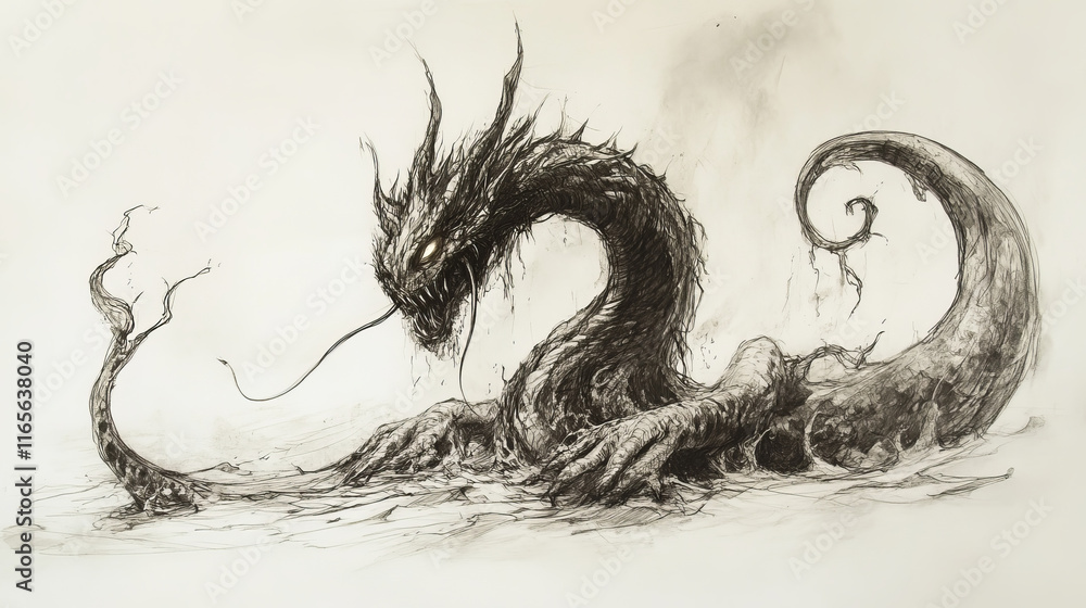 Selma monster, water beast sea serpent dragon underwater beast in ocean ...