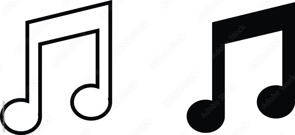 Music notes icon set, Music notes symbol, vector flat and line ...