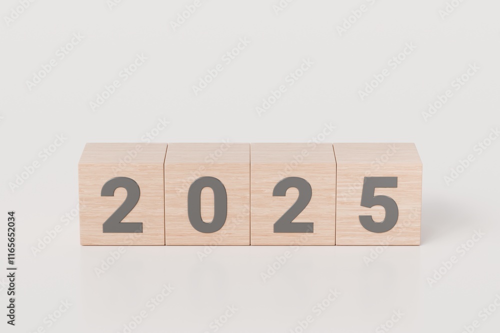 3d Wooden box cube with text 2025 icon. Transitioning from 2024 to 2025 ...