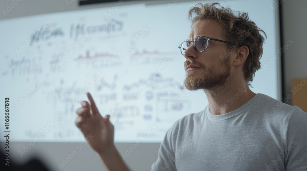 teacher explaining concepts during e learning video lesson, engaging with students through ...