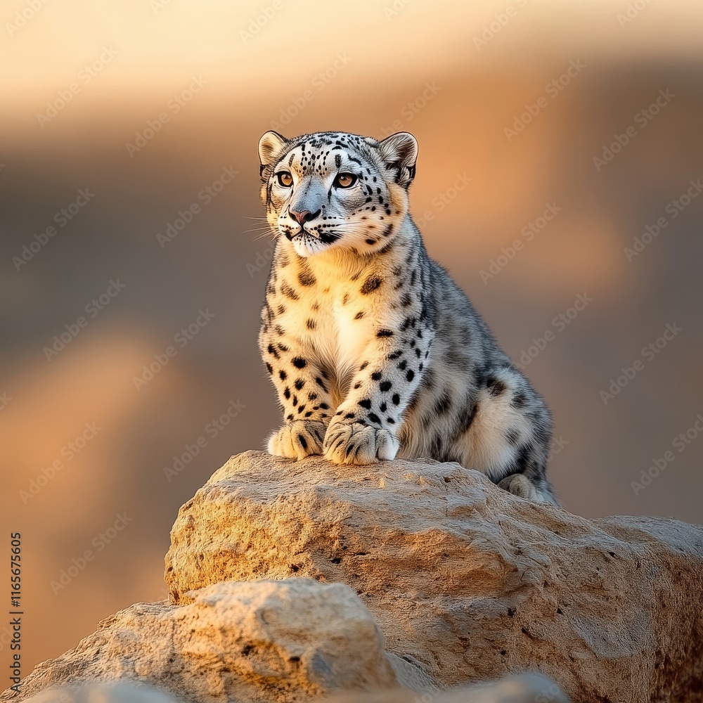 [Photography of snow leopards sitting on rocky surfaces during sunrise ...