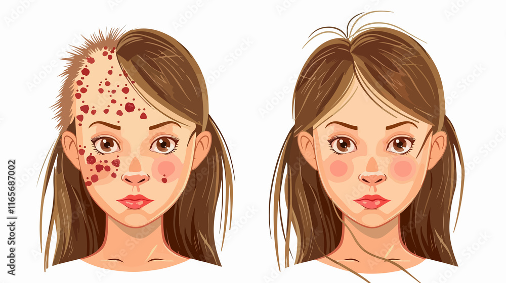 Seborrheic dermatitis on face and hair loss infographic, representing ...