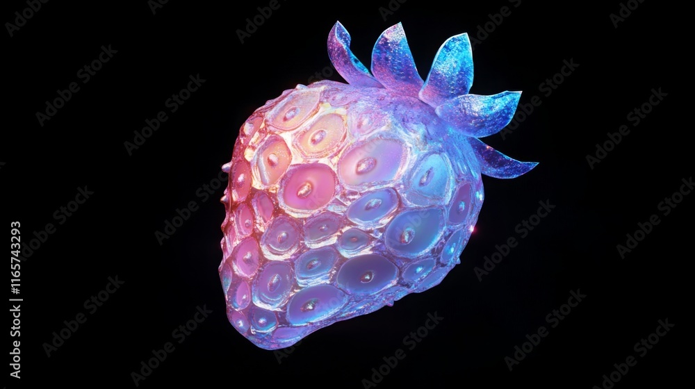 Chrome liquid metal strawberry. 3D render dreamcore strawberries ...