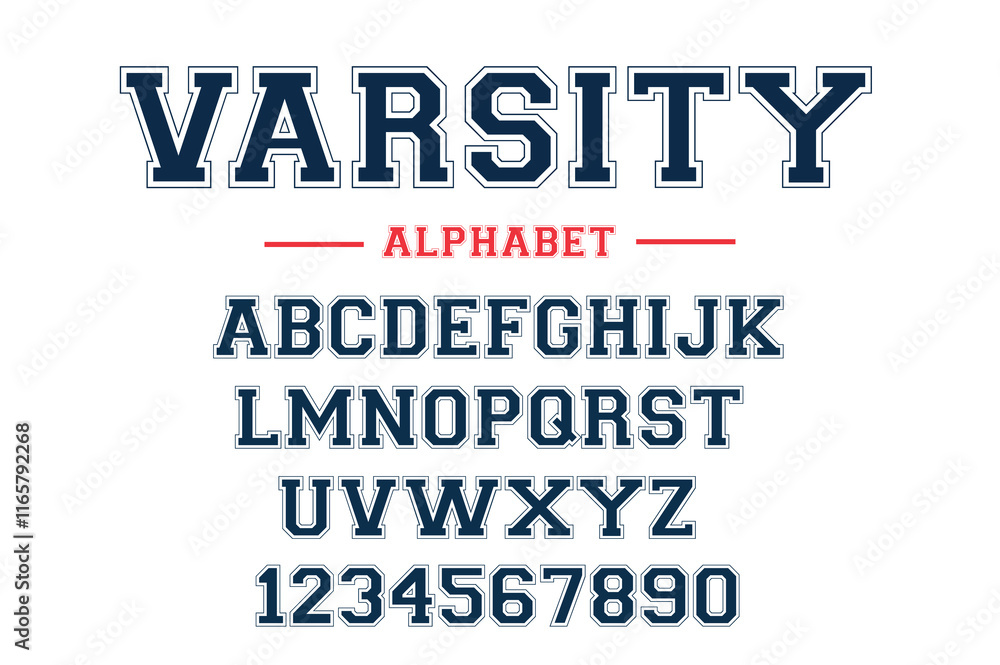 American college classic font. Vintage sports font in American style ...