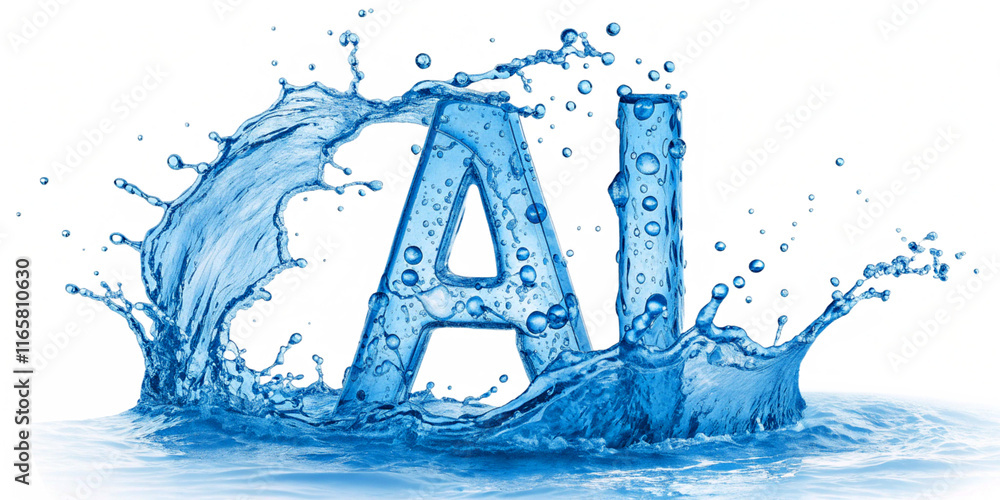 Water splash font isolated. Creative blue water splash letter AI on a ...