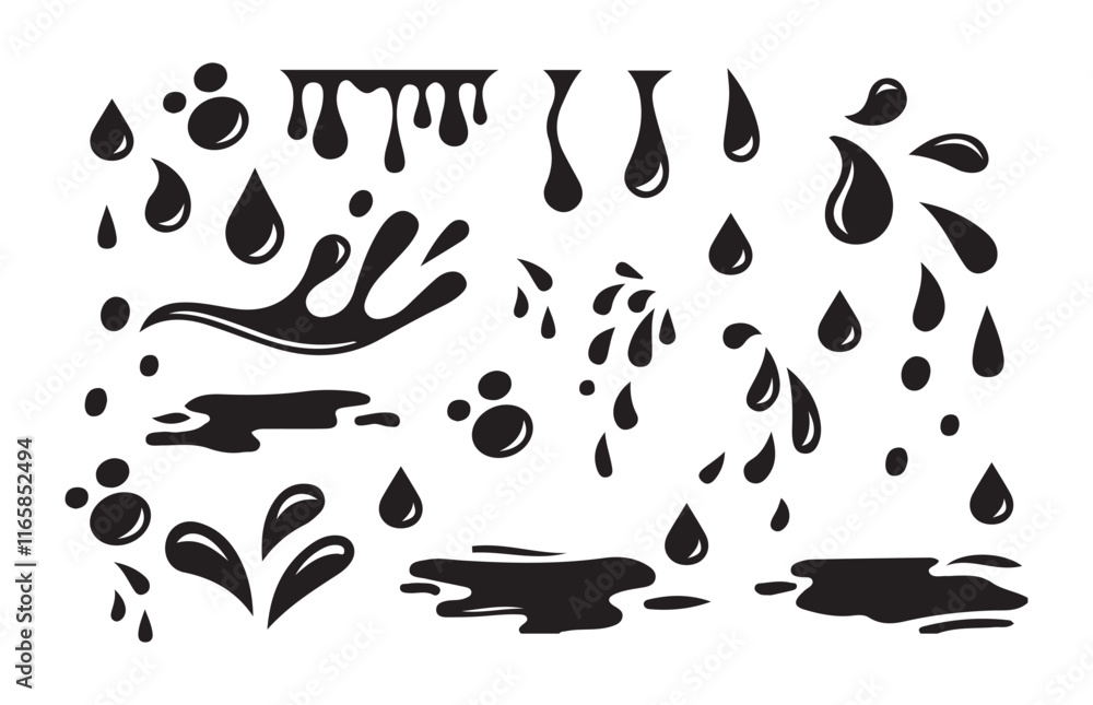 water splash on black vector design set of illustration isolated white ...