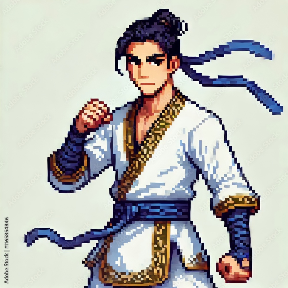 vector design of martial arts character with costume, pixel art Stock ...