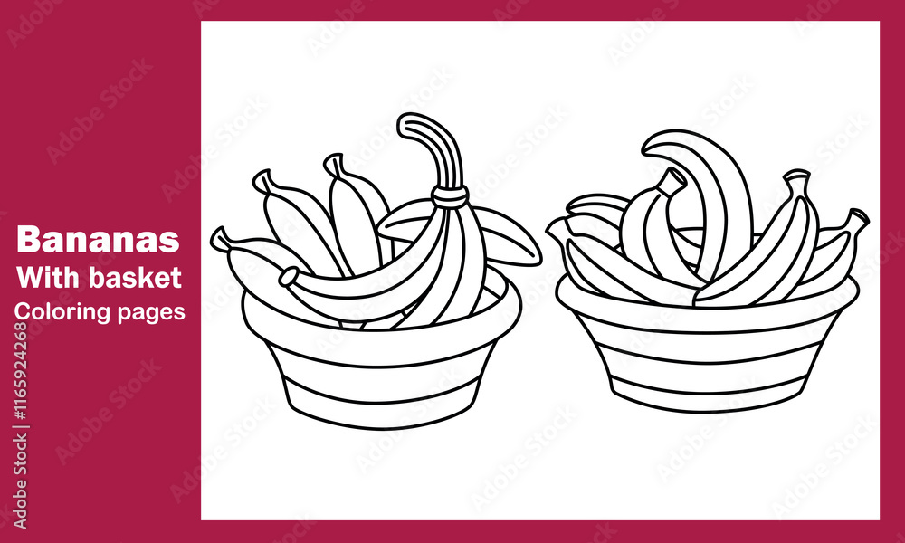 "Bananas in a Basket Coloring Pages for Kids and Adults – Fun Printable ...