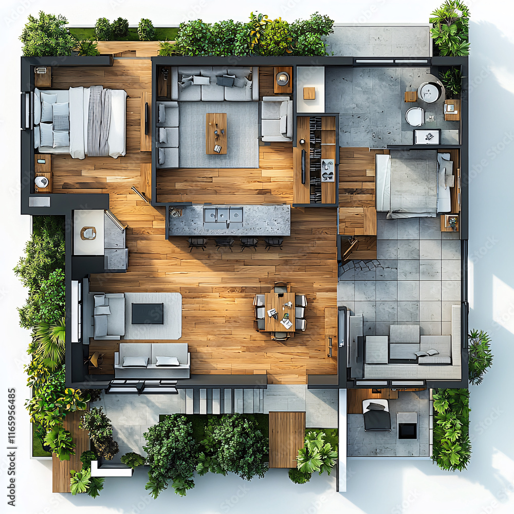 Modern architectural floor plans with detailed layouts, blending ...