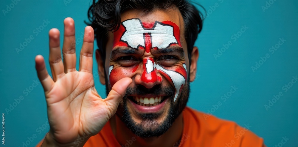 Grimacing face, palm visible, blue background, Indian aesthetic ...