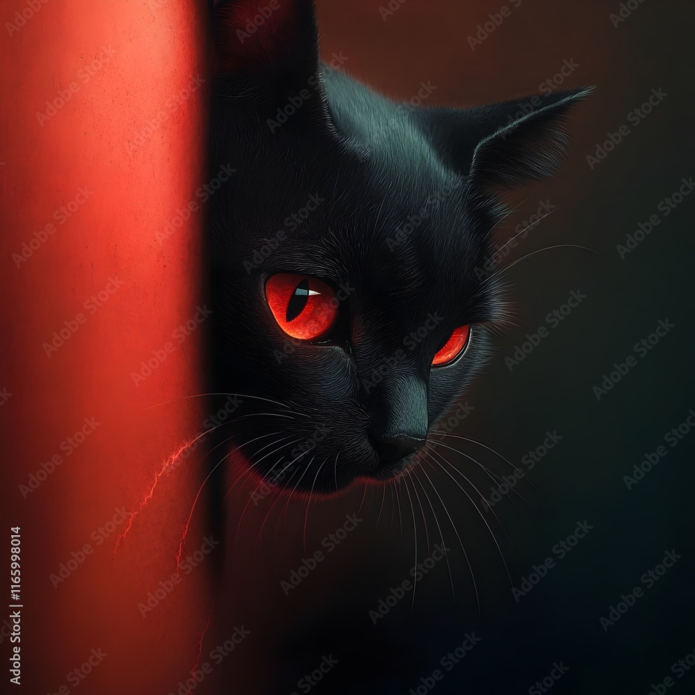 Sleek alley cat guards its territory with glowing feral eyes and razor ...