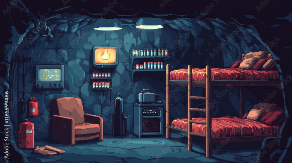 Bunker basement room interior. Vector cartoon illustration of dark ...