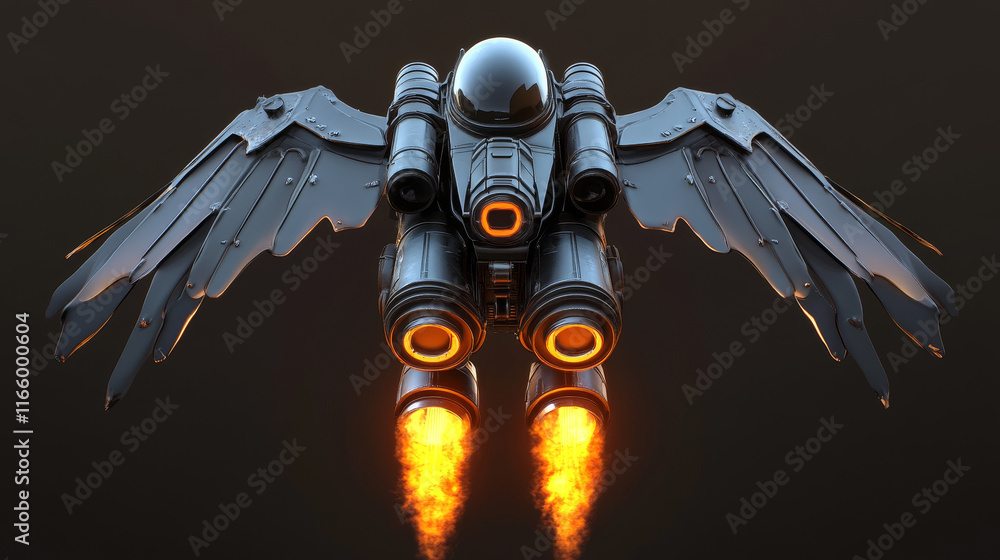 Jetpack with fire top and bottom view, isolated 3d vector device for ...