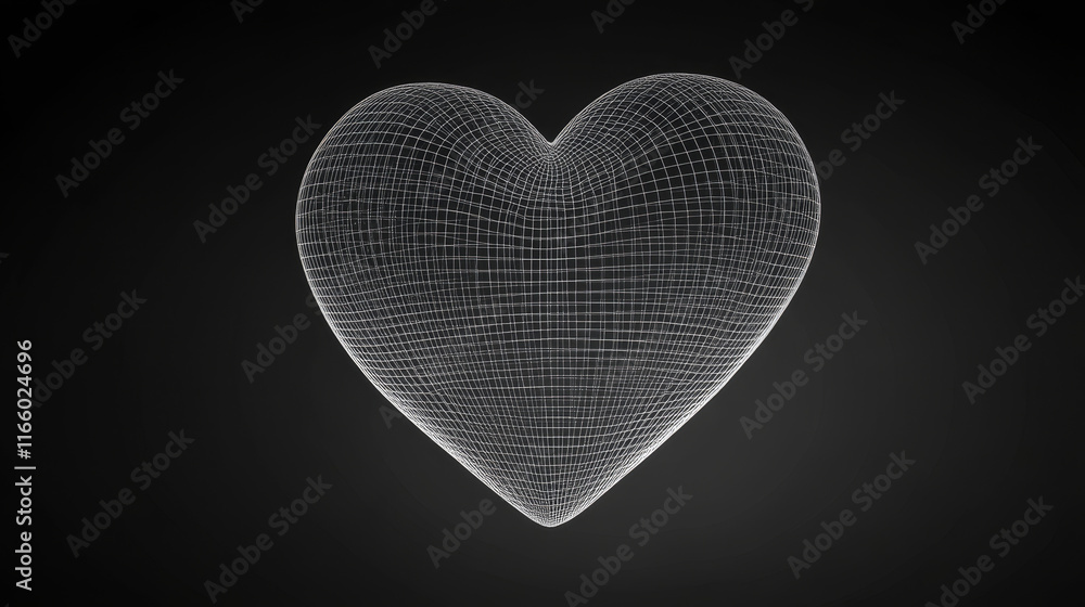 3d wireframe heart line shape. Abstract geometric mesh polygon sphere ...