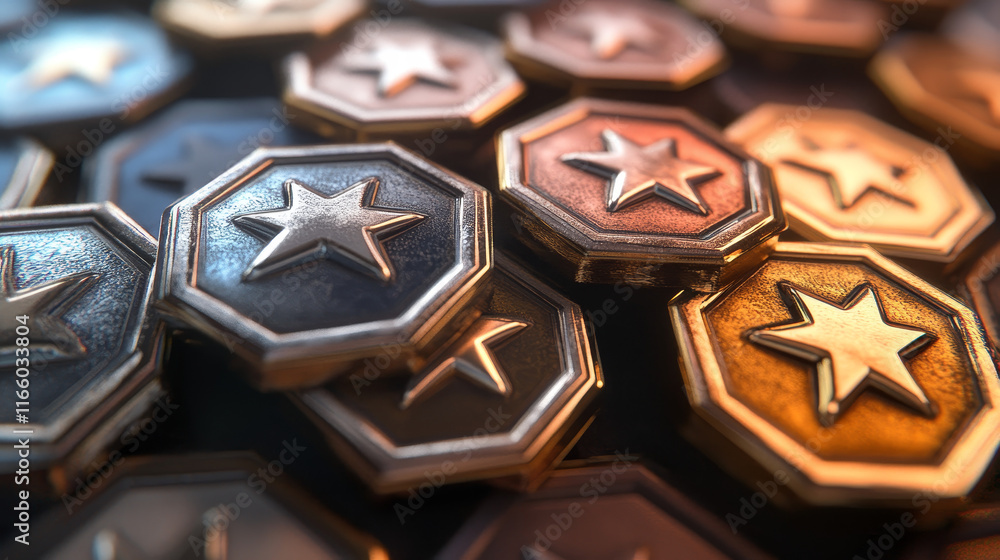 Game award badges and medals for third, second and first place. Cartoon ...