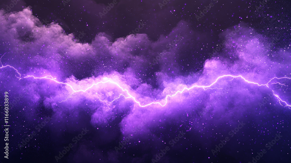 Purple lightning and smoke effect frame background. 3d abstract thunder ...