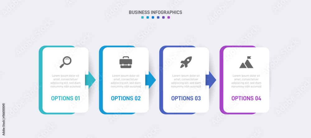 Horizontal progress bar featuring 4 arrow-shaped elements, symbolizing ...