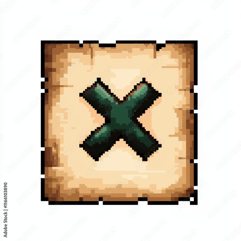 Pixel Art Cross Mark on Old Parchment Game UI App Icon Digital Design ...
