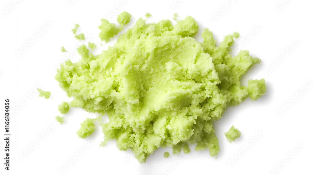 top view on one single ground green wasabi powder pile heap isolated on ...