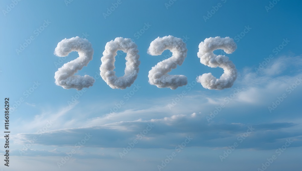 Blue sky and clouds shape numbers 2025, with copy space, happy new year ...