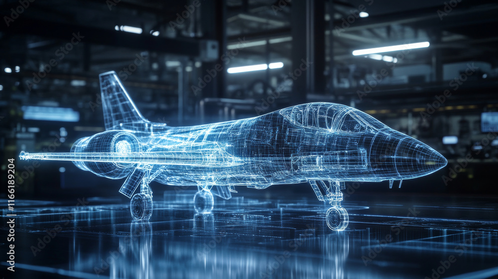 Hologram plane. A holographic projection of the single-engine plane ...