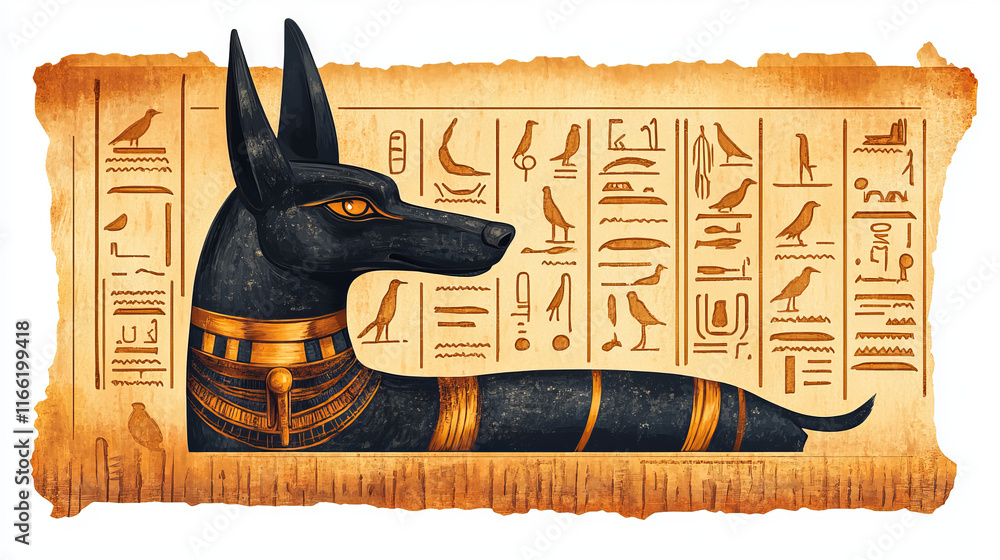 Ancient Egypt papyrus with anubis dog head cartoon vector illustration ...