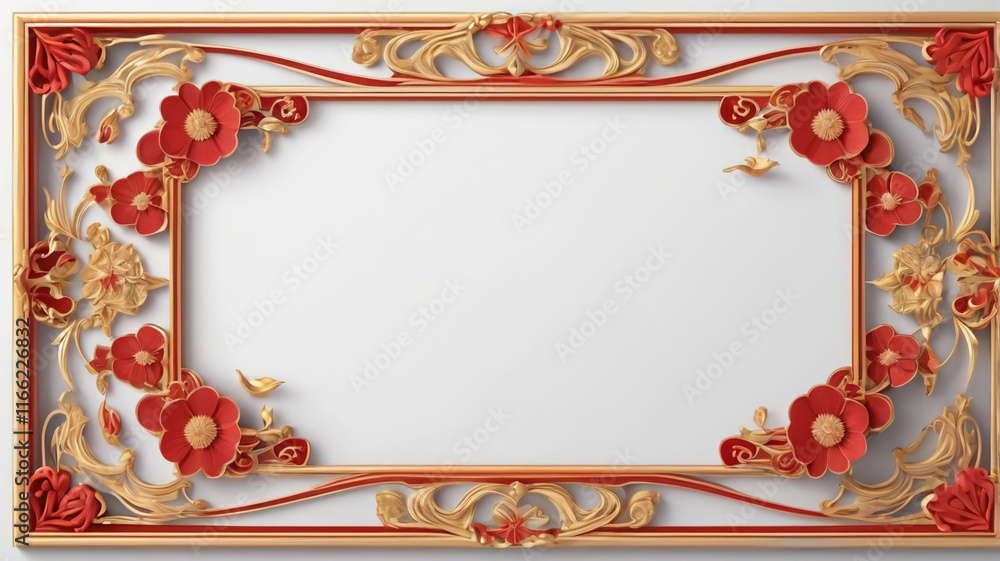 AI generative. 3d frame border design oriental style gold swirl on ...