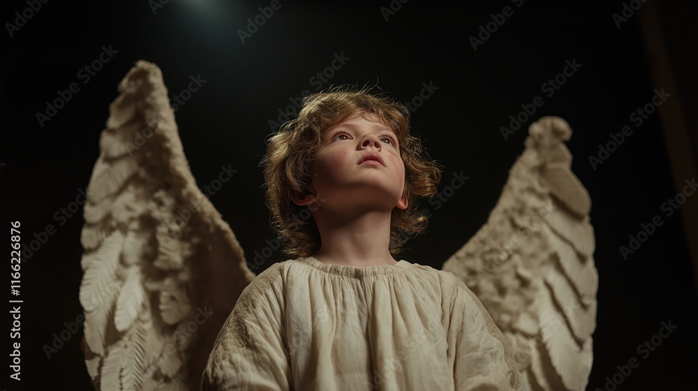 Foto de Stock Child plays angel Gabriel announcing Jesus birth in ...