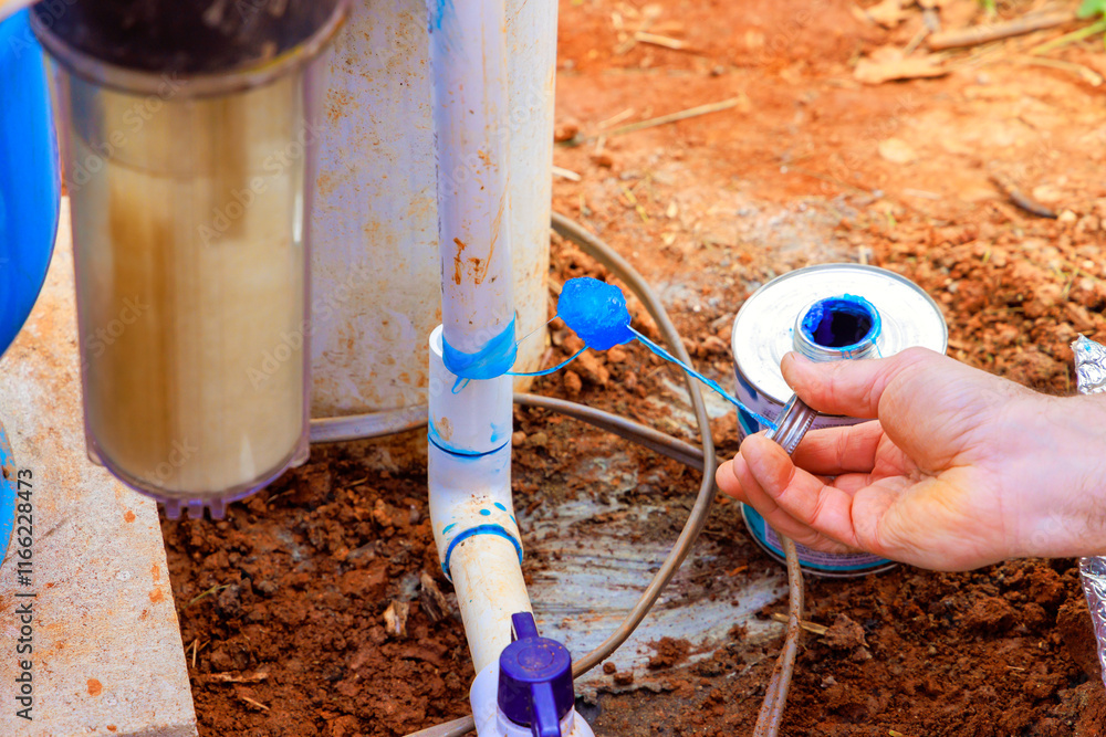 Plumber inspects, maintains water well system in environment, ensuring ...