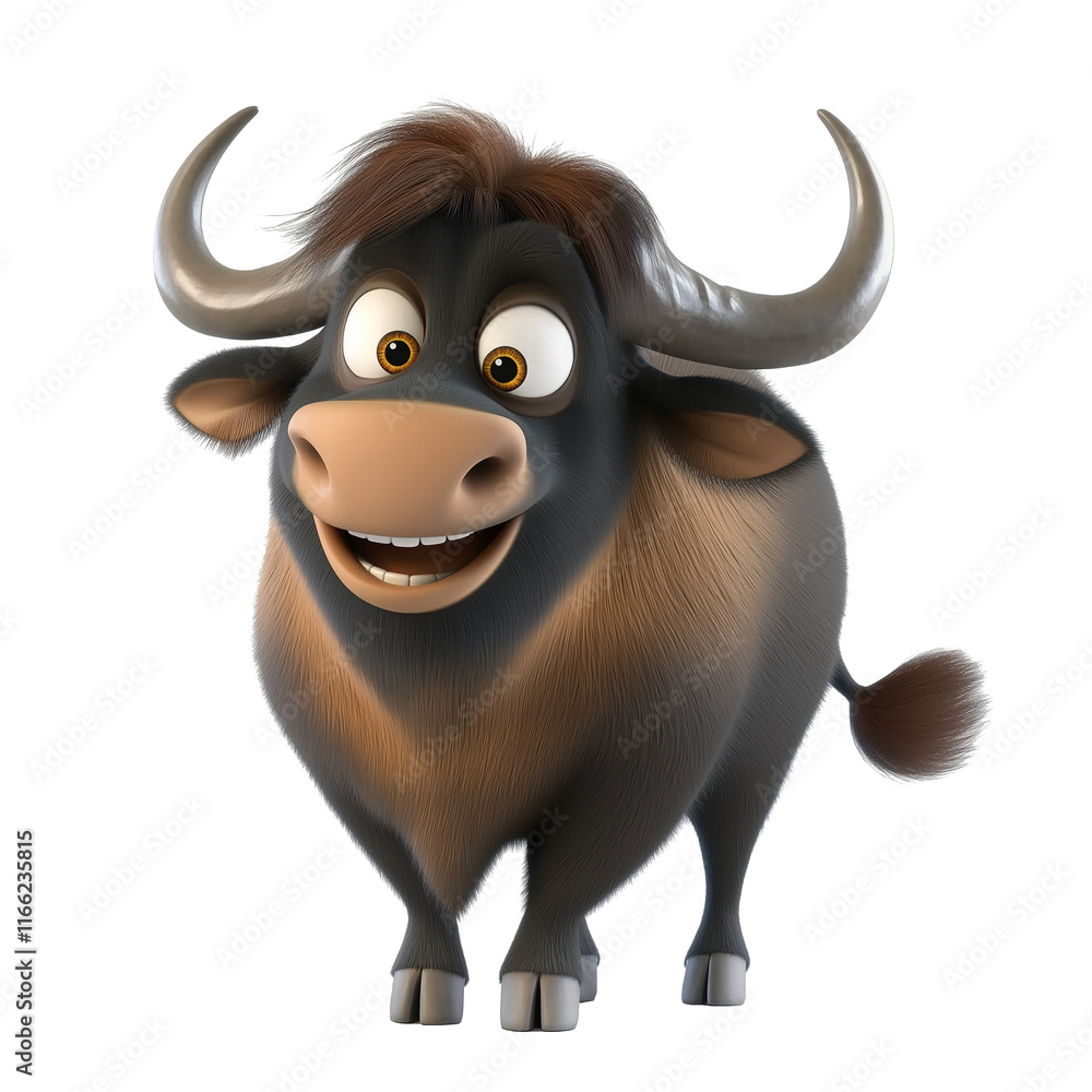 Smiling yak cartoon character standing on transparent background Stock ...